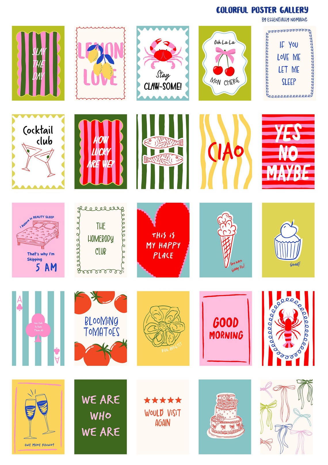 100 Funky Colorful Prints Bundle, Eclectic Food Prints Kitchen Decor ...