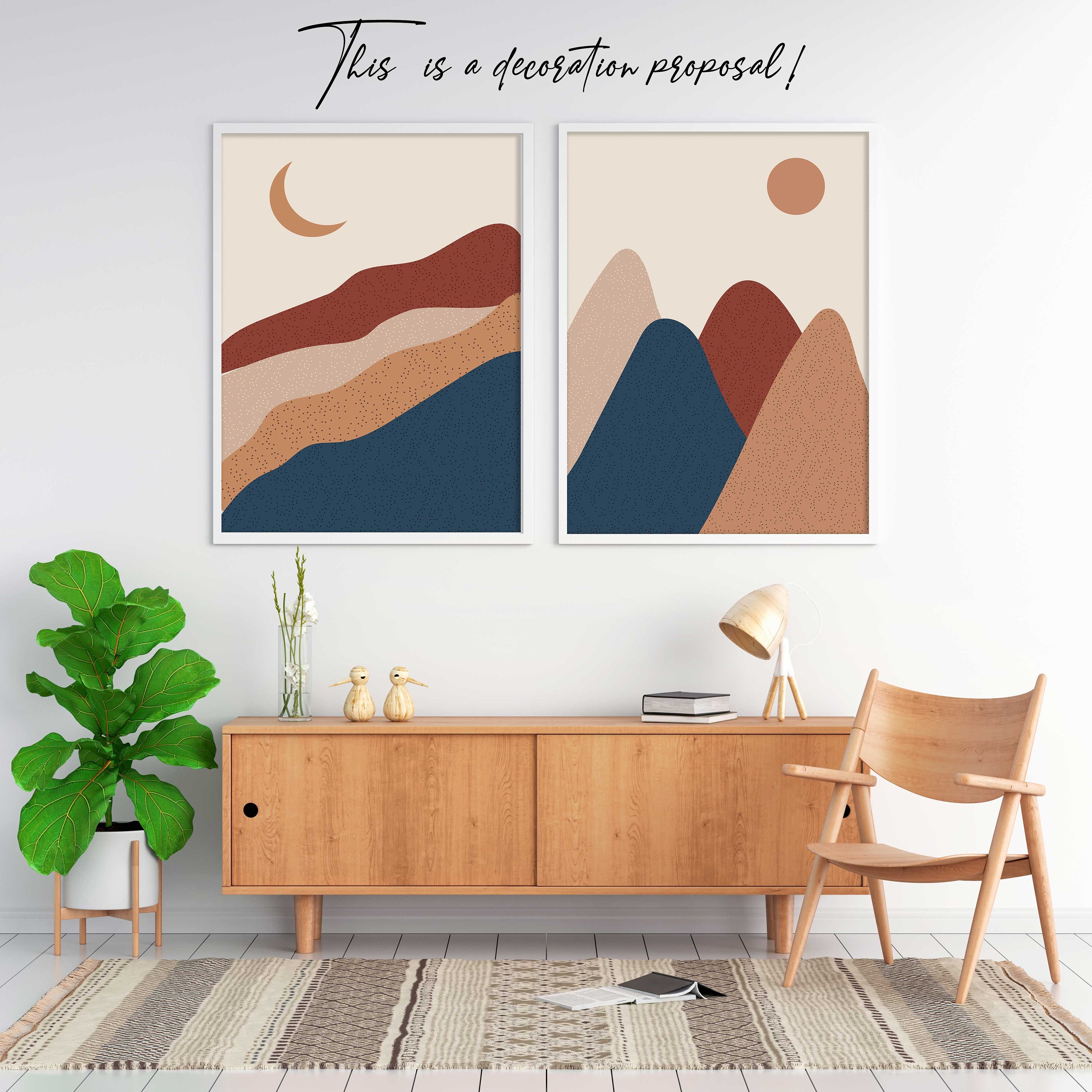 Abstract ArtLandscape Moon PrintMid Century Modern Wall Art | Etsy
