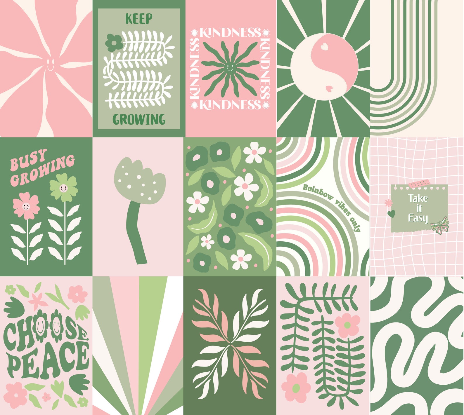 Sage Green and Pink Wall Collage Kit, 60 Danish Pastel Prints, Pink ...