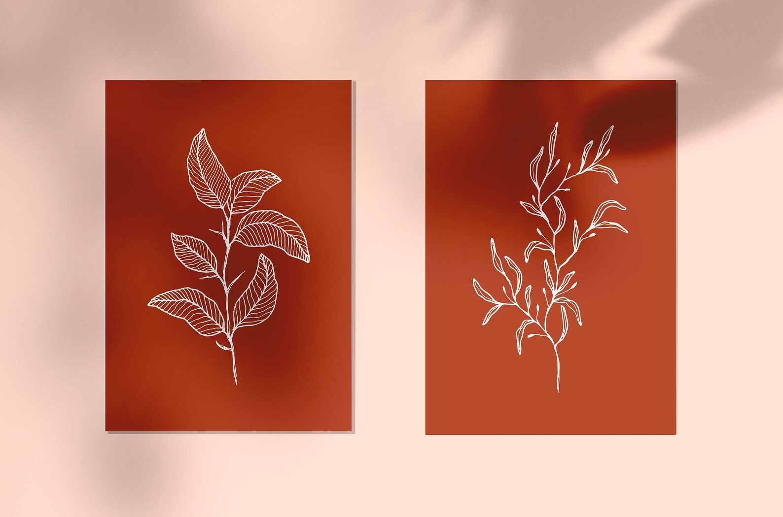 Set of 2 Abstract Burnt Orange Leaf Printable Wall Art | Etsy