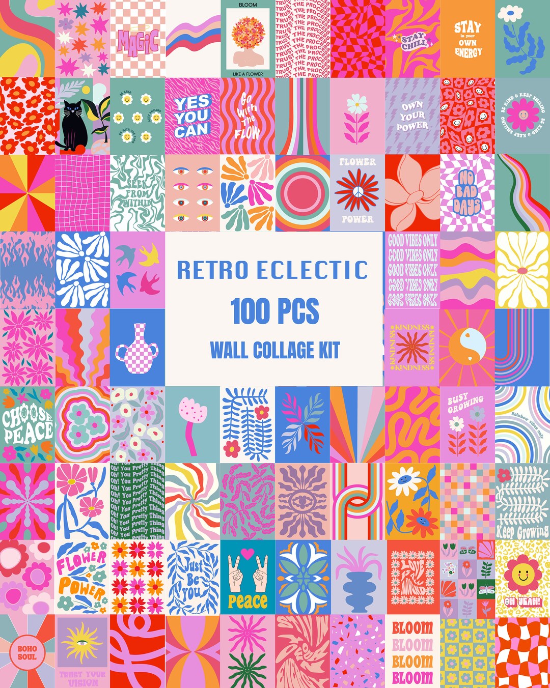 110 Colorful Wall Collage Kit, Aesthetic Room Decor, Eclectic Wall Art ...