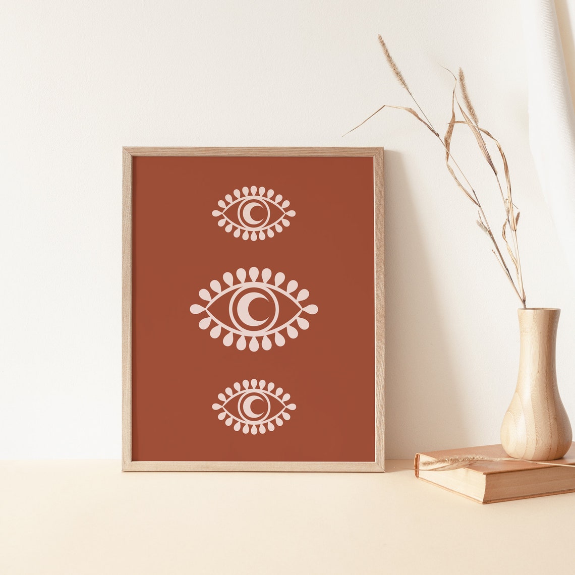 Boho evil eye wall art Terracotta print minimalist poster | Etsy