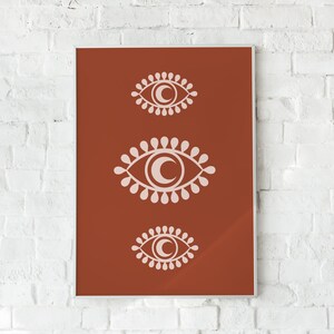 Boho Evil Eye Wall Art, Terracotta Print Minimalist Poster, Tumblr Room ...