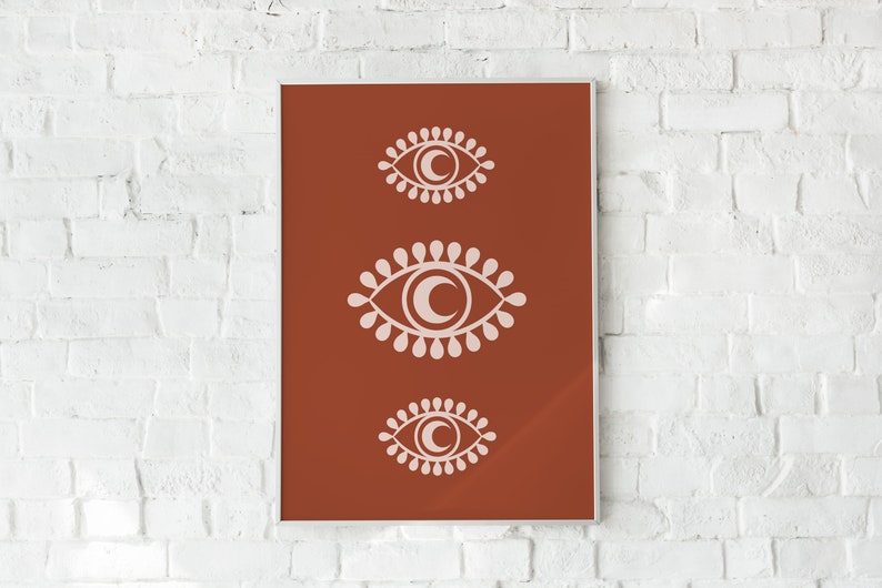 Boho Evil Eye Wall Art Terracotta Print Minimalist Poster | Etsy