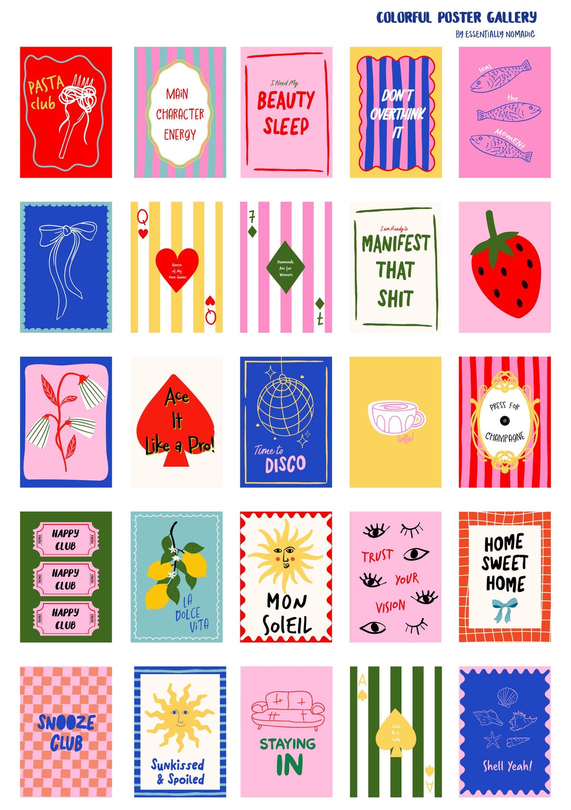 100 Funky Colorful Prints Bundle, Eclectic Food Prints Kitchen Decor ...