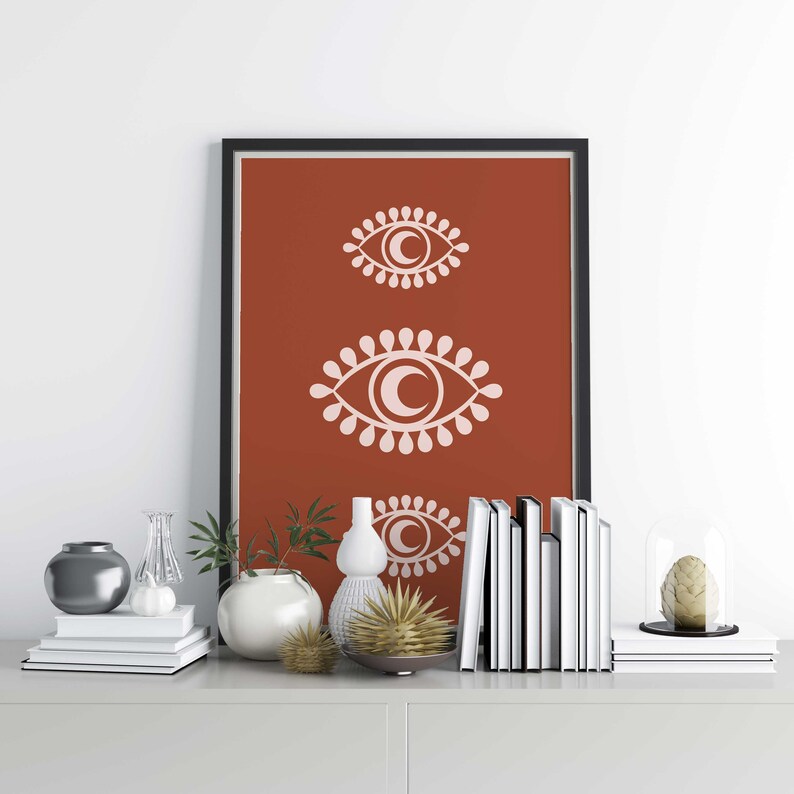 Boho Evil Eye Wall Art Terracotta Print Minimalist Poster - Etsy