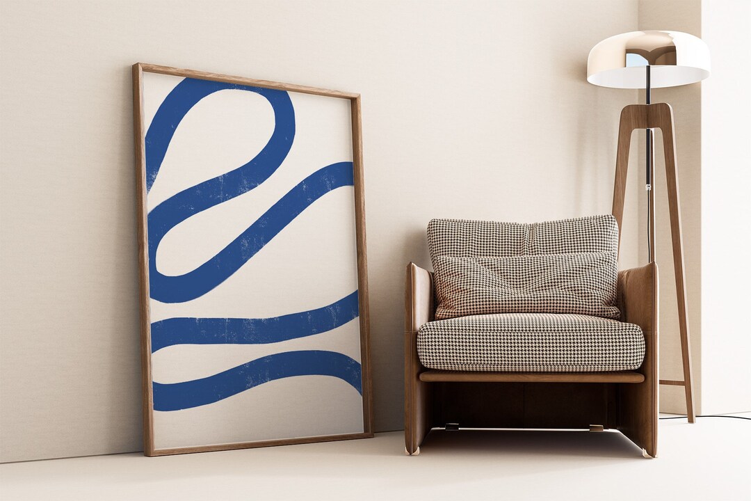 Blue Abstract Art Print, Printable Blue Line Art Poster, Wavy Lines ...