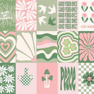 Sage Green and Pink Wall Collage Kit, 60 Danish Pastel Prints, Pink ...