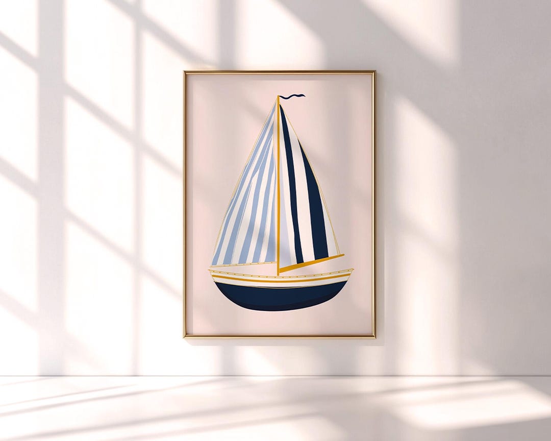 Sailing Boat Print, Coastal Boys Room Decor, Printable Sail Boat Wall ...