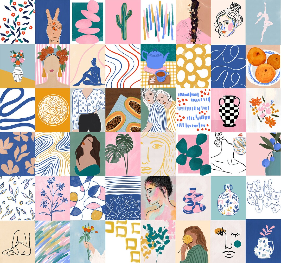 48 Eclectic Wall Collage Kit, Vintage Art Prints for Home Decor ...