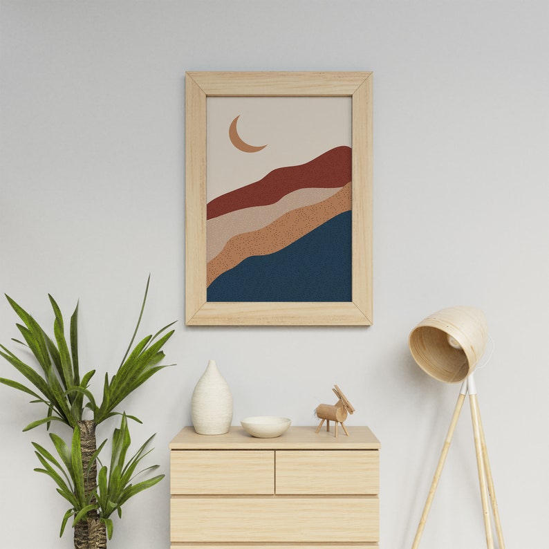 Abstract ArtLandscape Moon PrintMid Century Modern Wall Art | Etsy