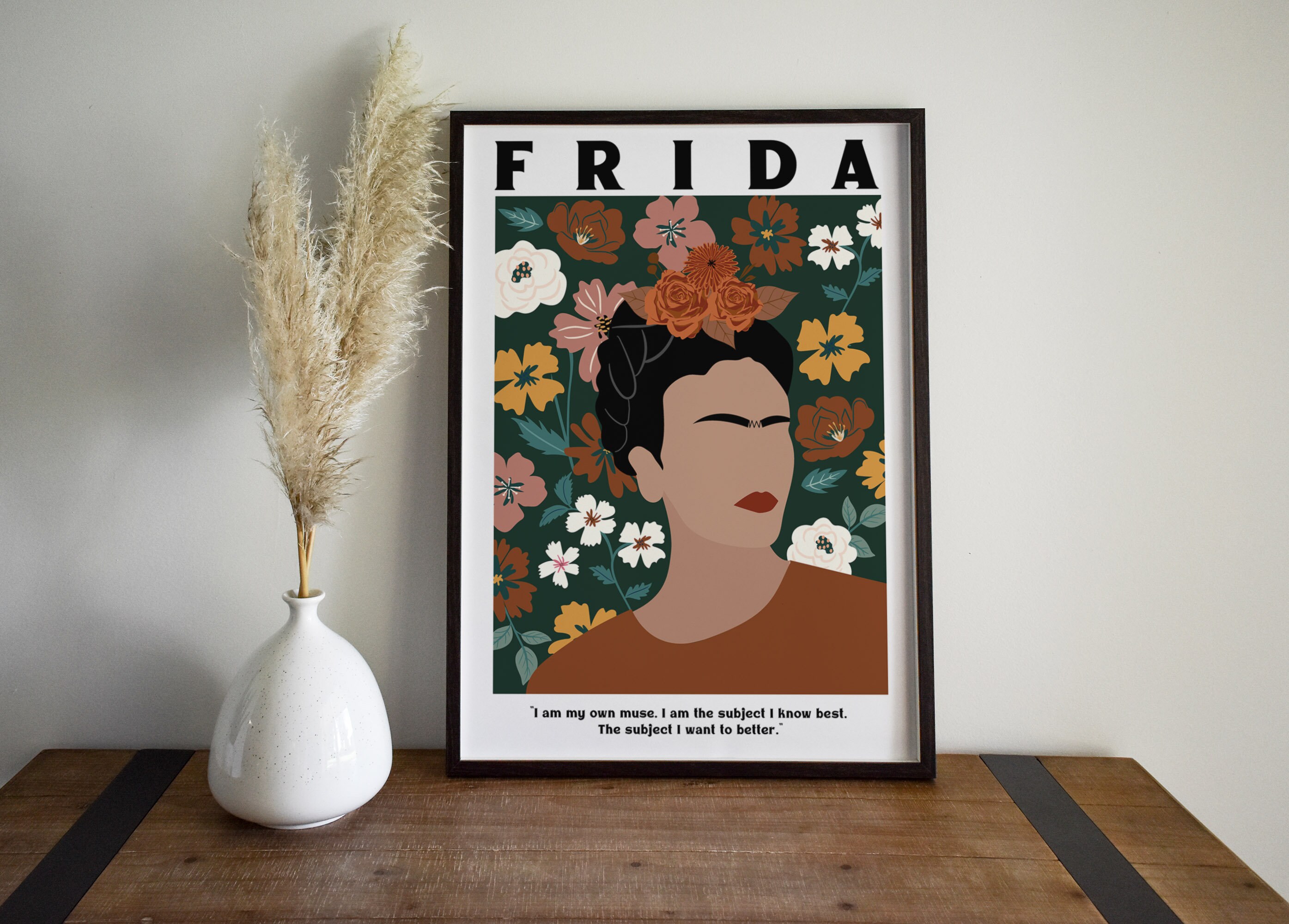 Frida Kahlo print Minimalist Floral Exhibition | Etsy