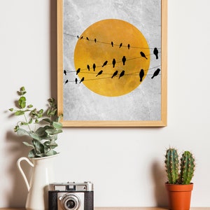 Set of 2 Sun Print,sunset Bird Flock Printable Wall Art,abstract Art ...