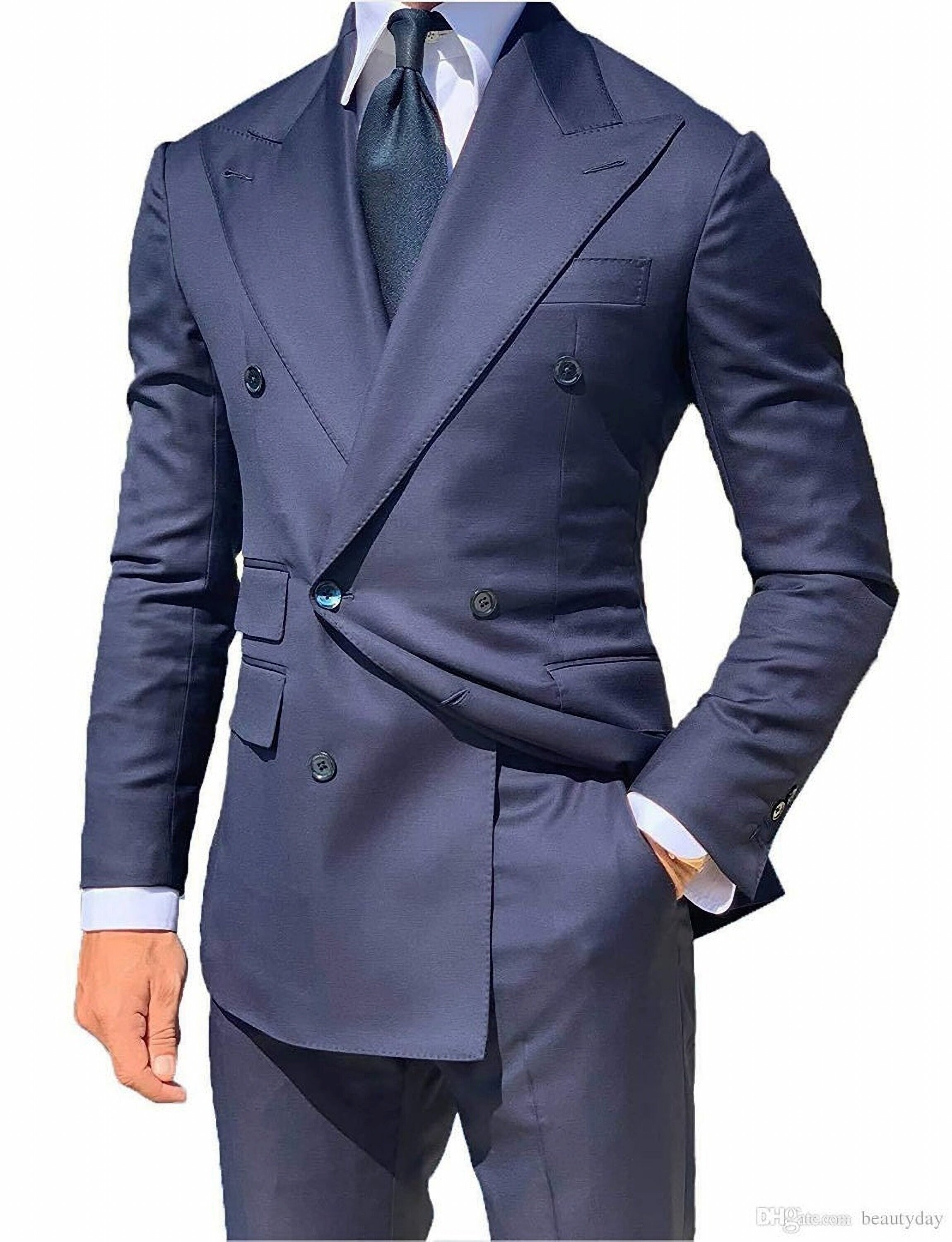 Men Double Breasted Suit Blue 2 Piece Wedding Prom Dinner Suit - Etsy