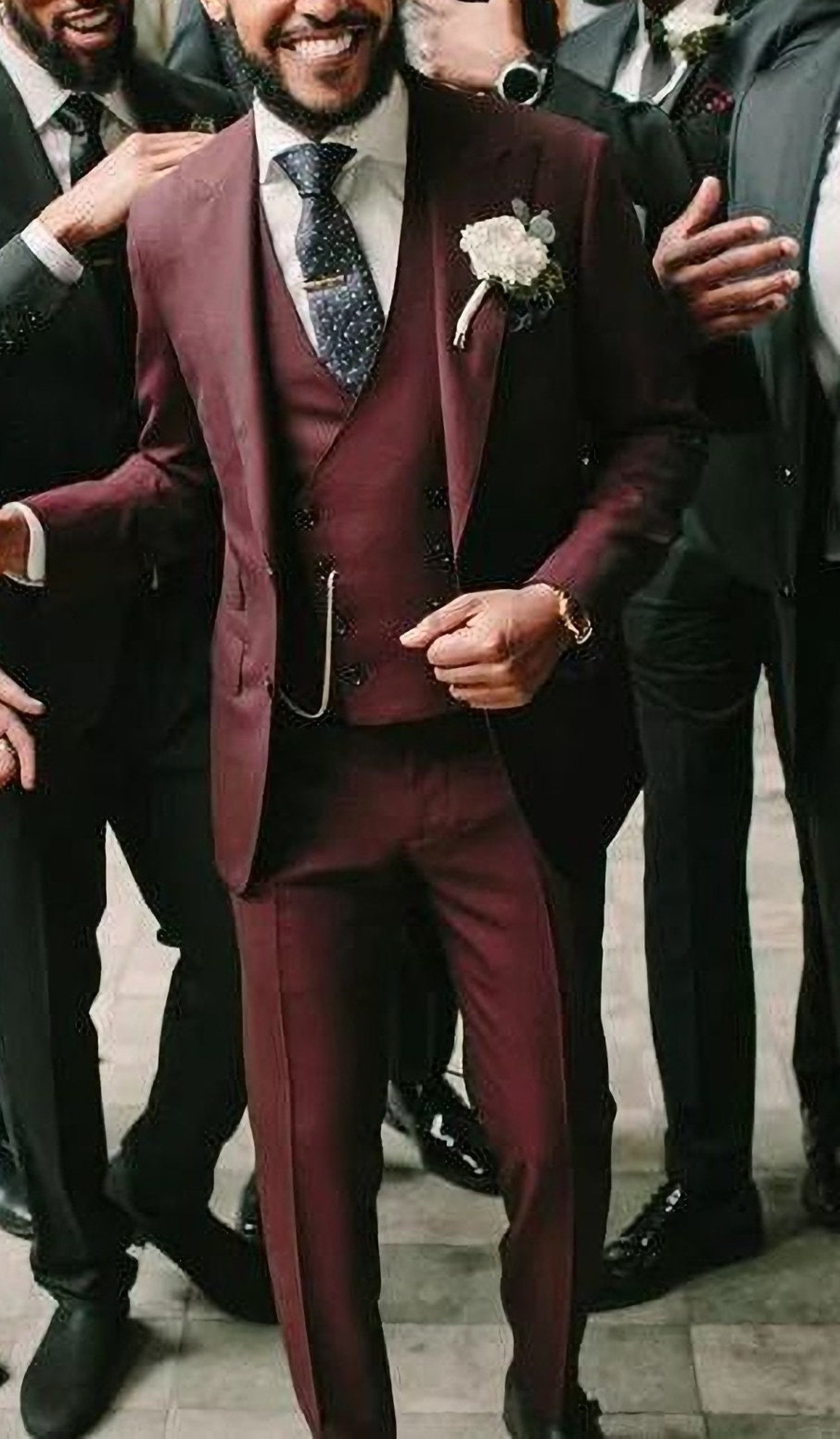 Men Suits Burgundy 3 Piece Groom Wear Wedding Suit Slim Fit - Etsy