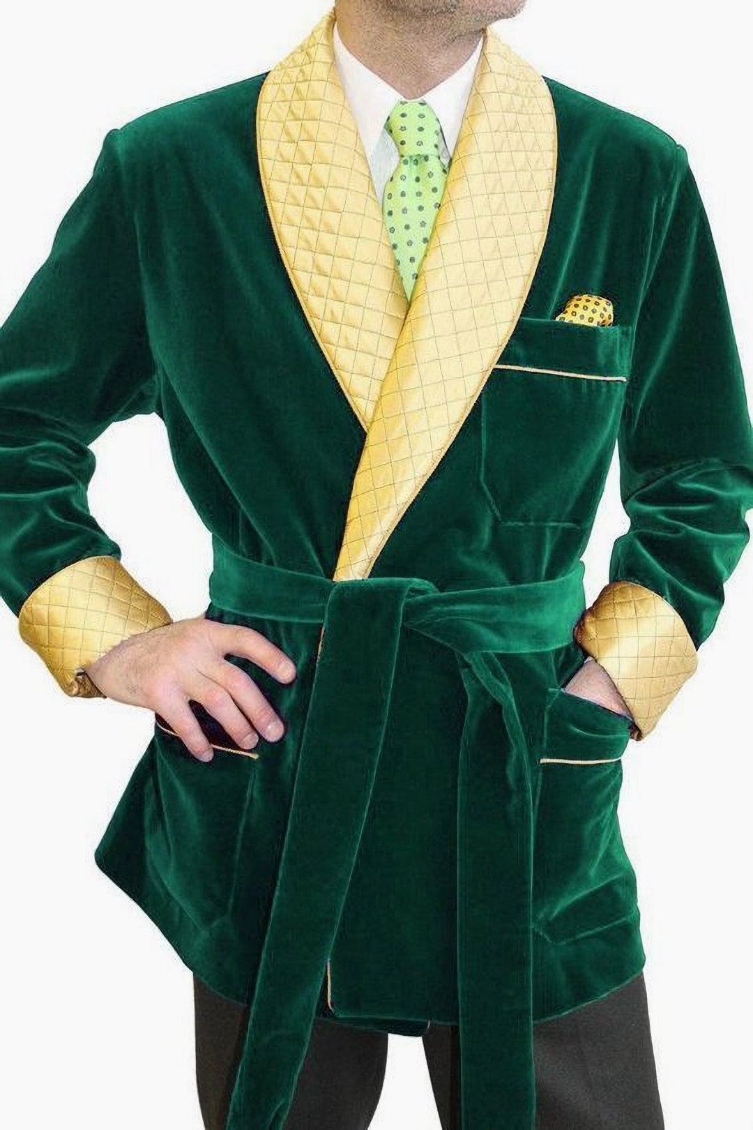 Mens Smoking Robe Green Velvet Coat Hosting Evening Dinner Party Wear ...