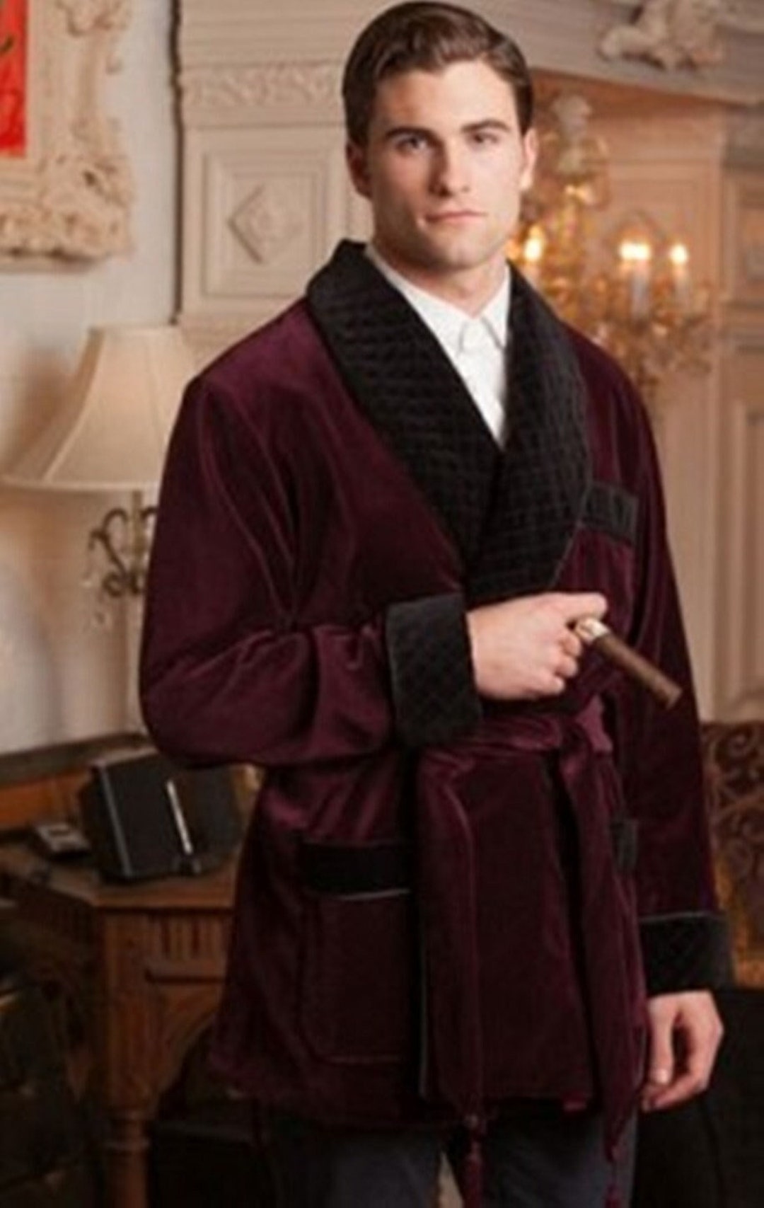 Smoking Jacket Men Smoking Robe Burgundy Velvet Robe Evening - Etsy