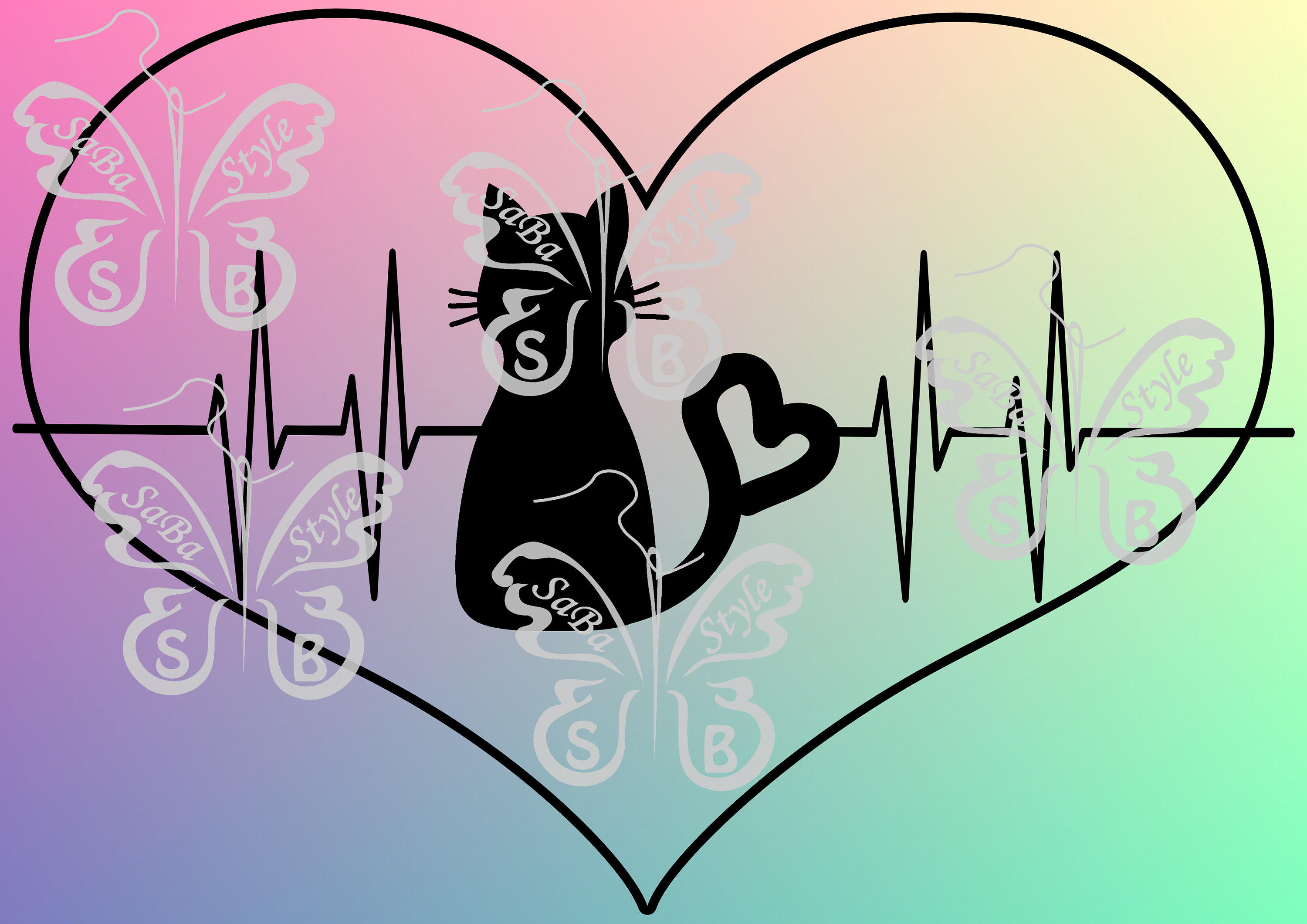 Plotterdatei "Herzschlag-Katze" - Etsy.de