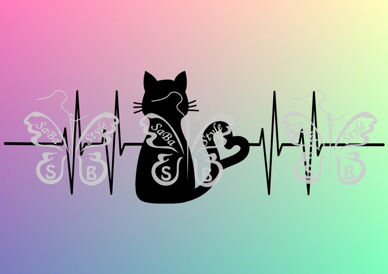 Plotterdatei "Herzschlag-Katze" - Etsy.de