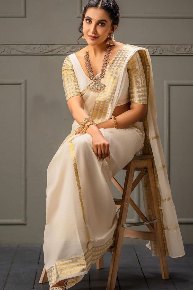 Off White Color Saree With Blouse Piece, Cotton Silk Saree for Women ...