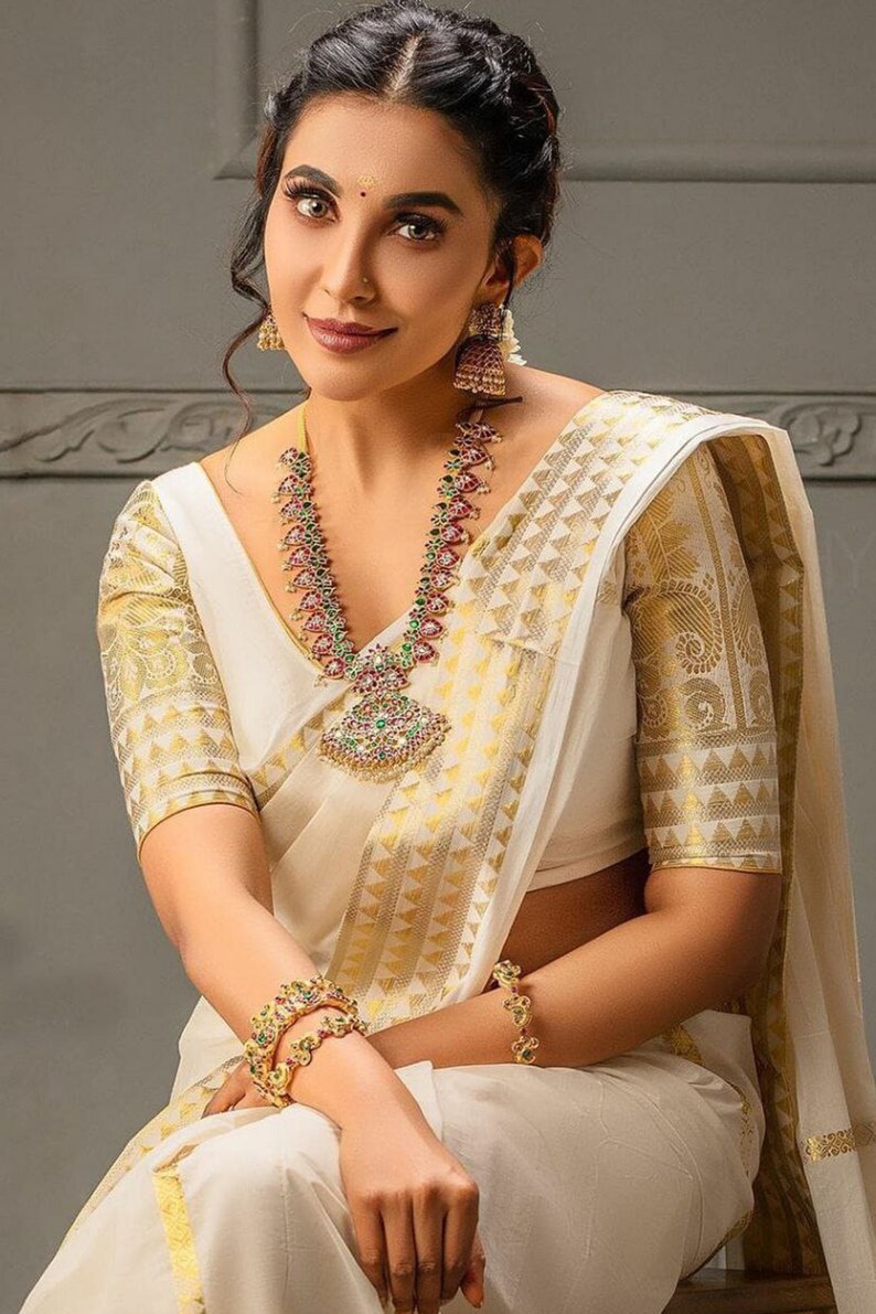 Off White Color Saree With Blouse Piece, Cotton Silk Saree for Women ...