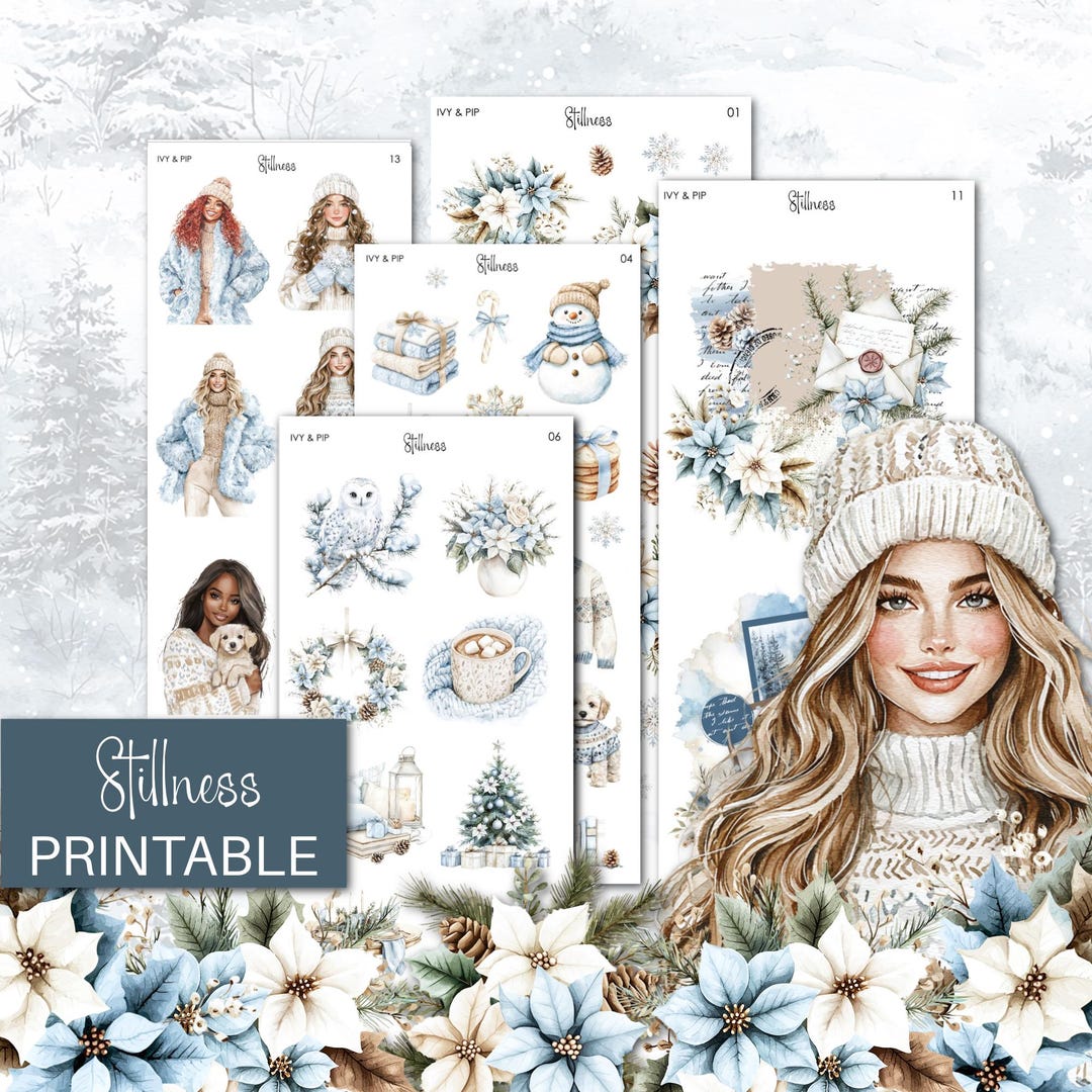 Printable Winter Deco Sticker Kit, Printable Stickers, Stillness - Etsy