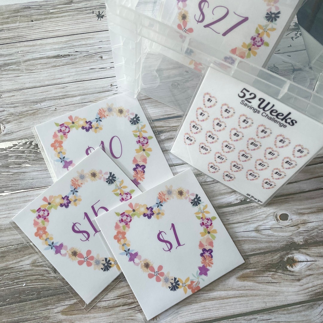 Savings Challenge Box | 52 Weeks | 100 Envelopes | 26 Weeks | Money ...