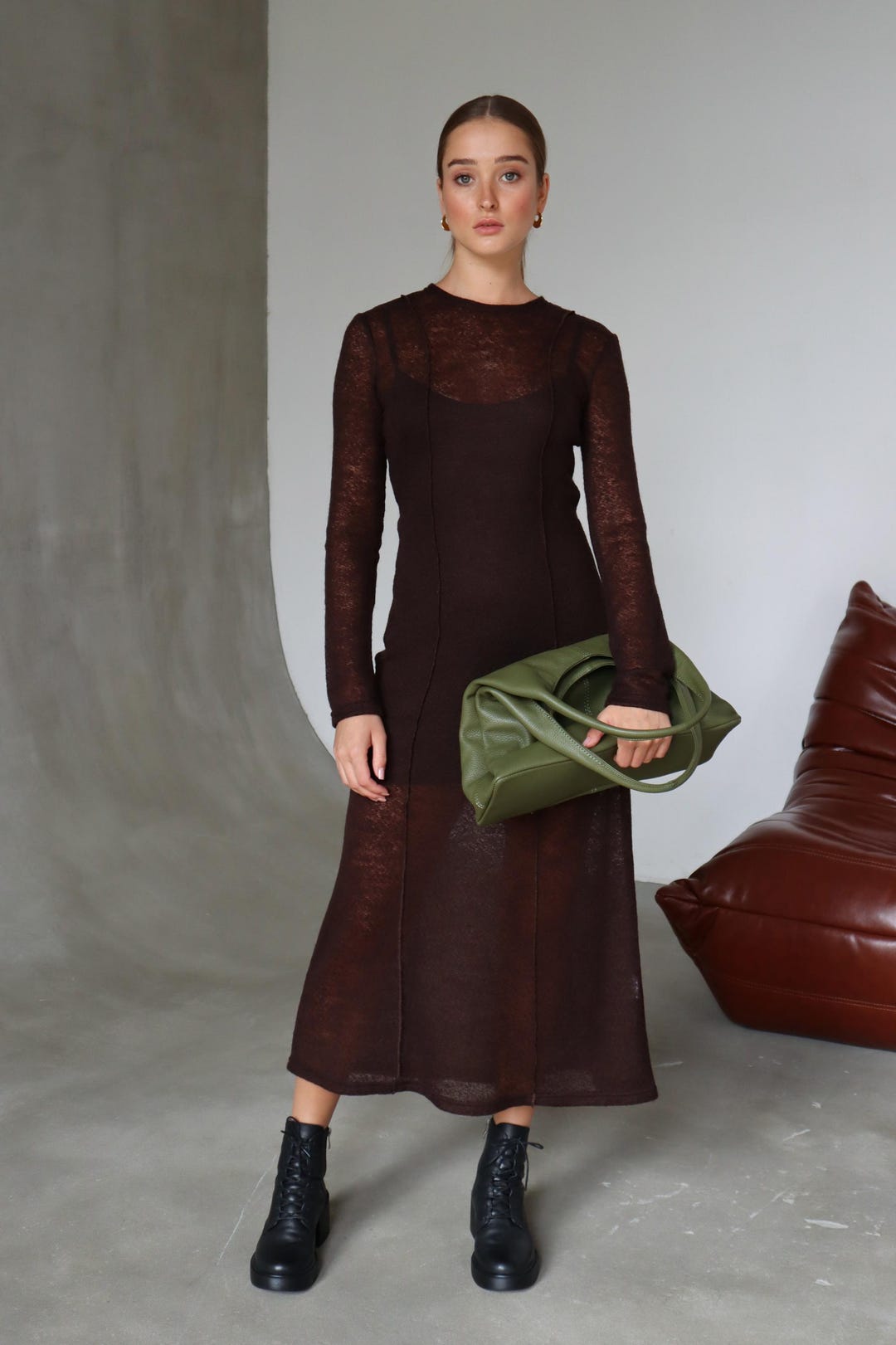 Brown Transparent Dress Wool Dress Sheer Dress See Through Dress Wool ...