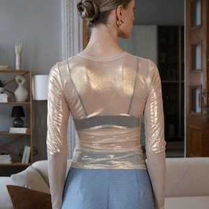Gold Mesh Long Sleeve Top - Sheer Glitter Shirt, Elegant Partywear, Transparent Festival Blouse ...