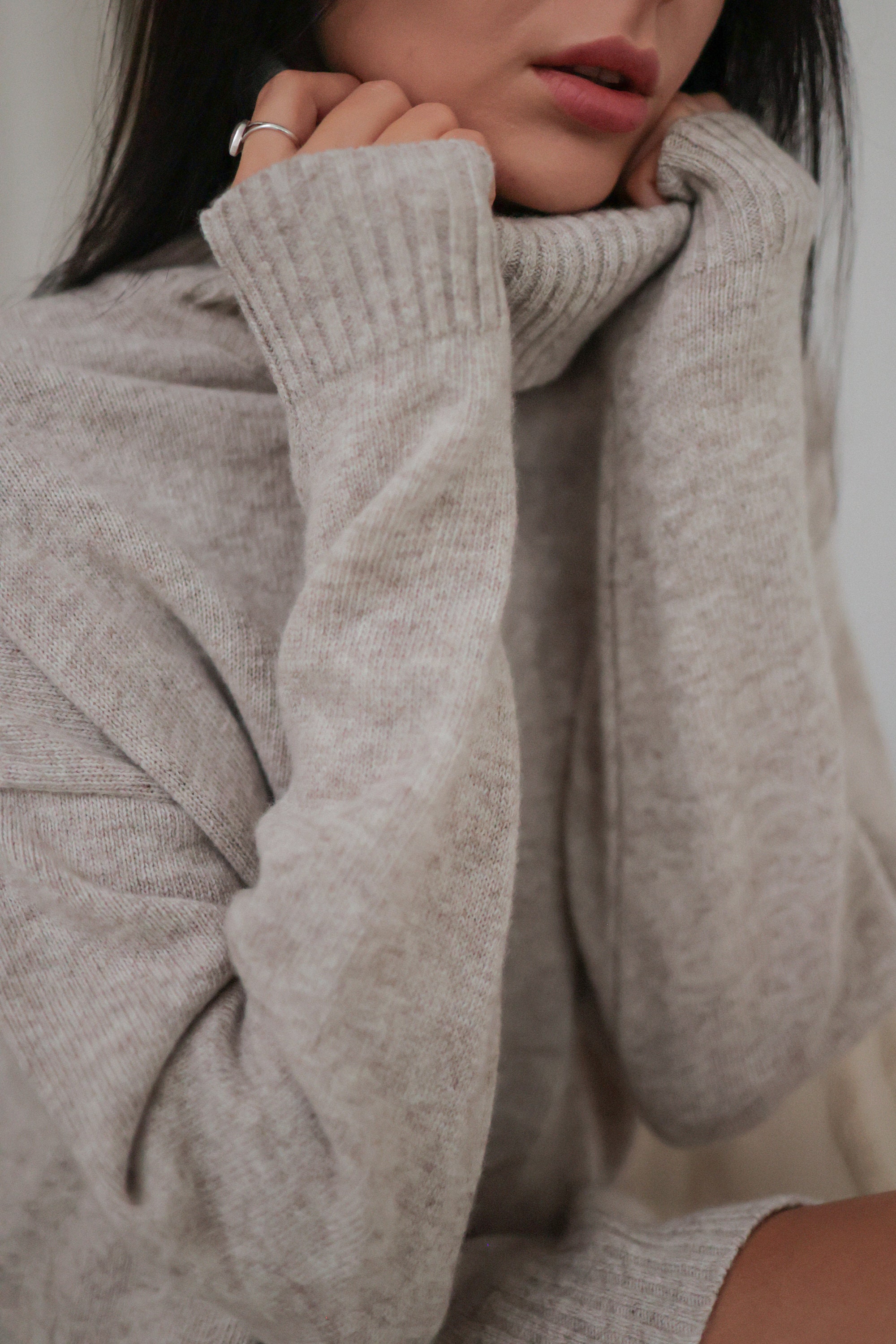Women Wool Sweater With Side Slits Beige Turtleneck Sweater - Etsy