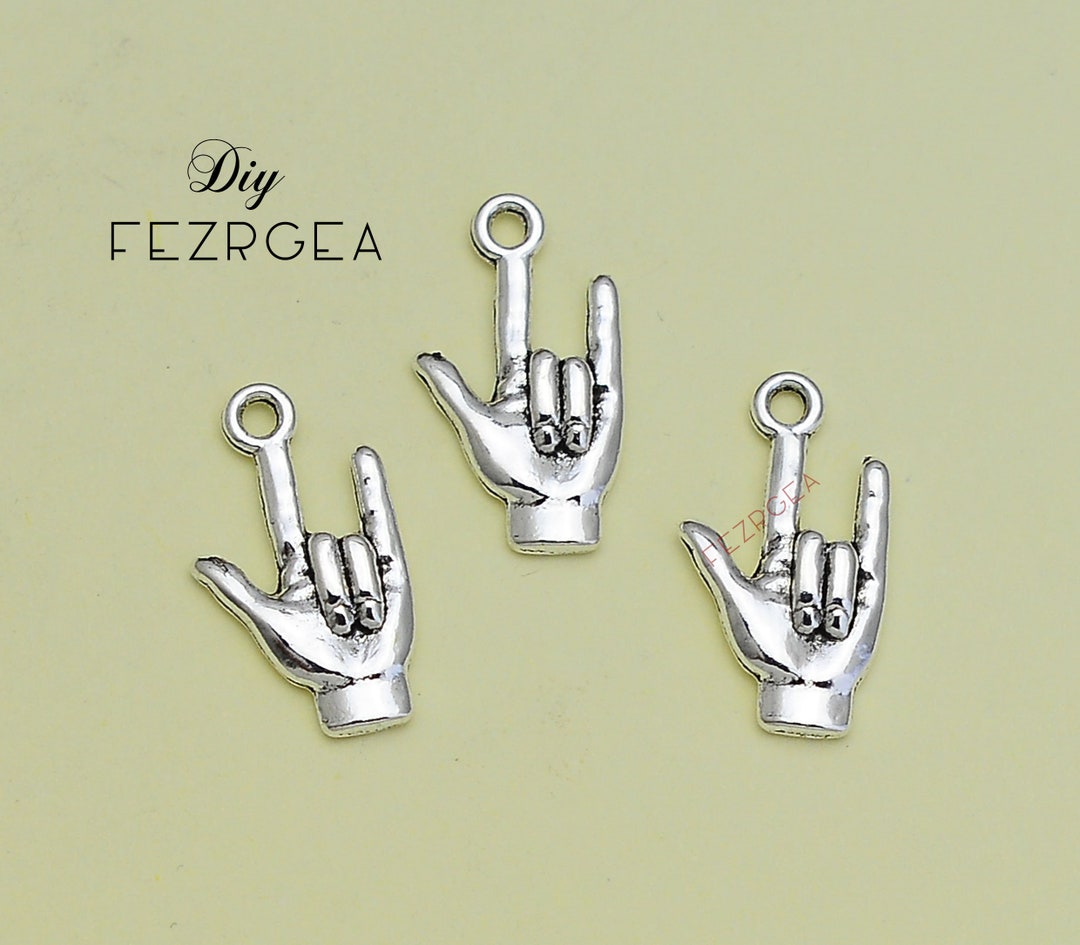 20PCS Antique Silver Hand Sign Charms. I Love You 2 Sided Pendants ...