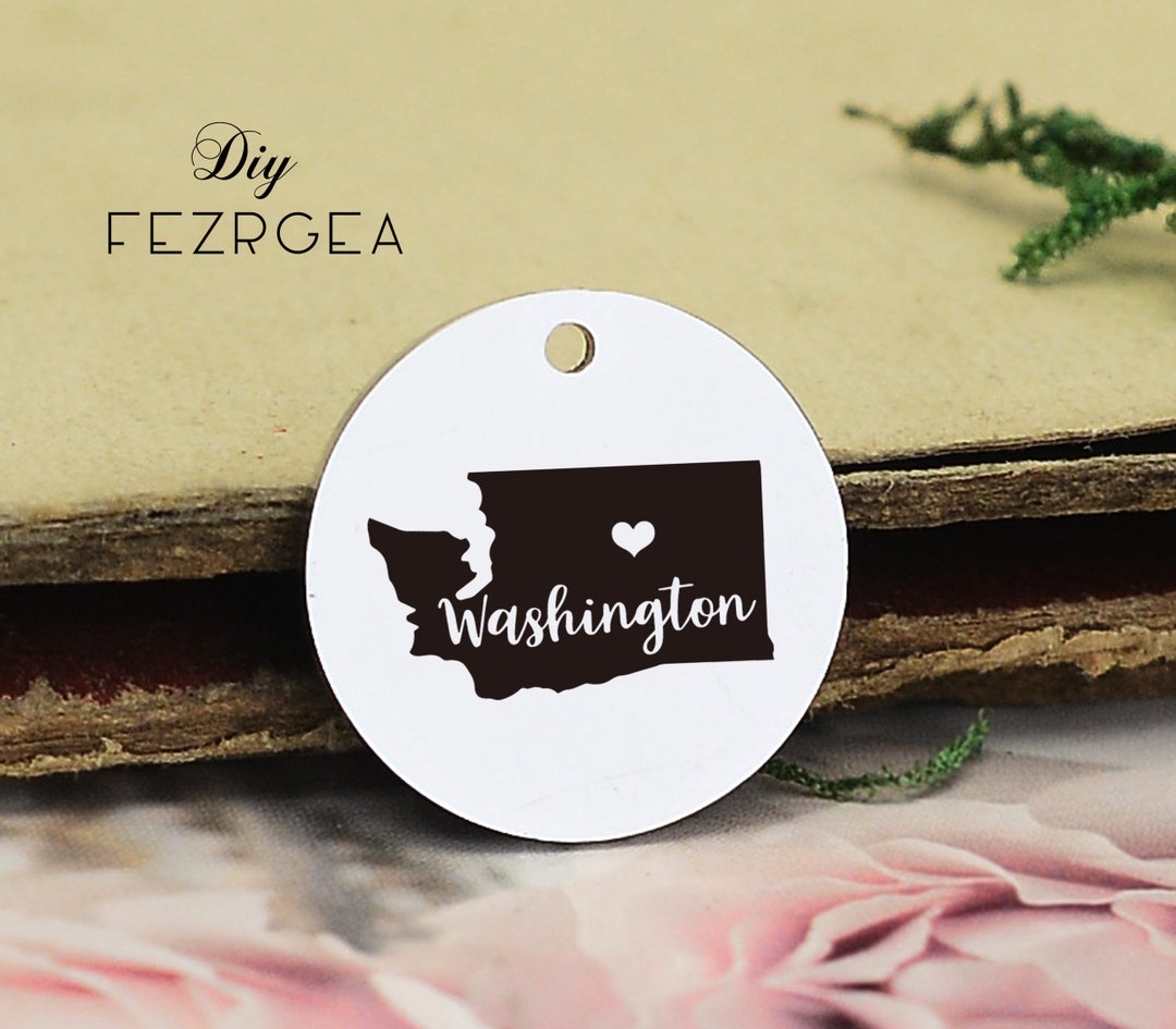 Washington Map Stainless Steel Charm,personalized Map of Washington USA ...