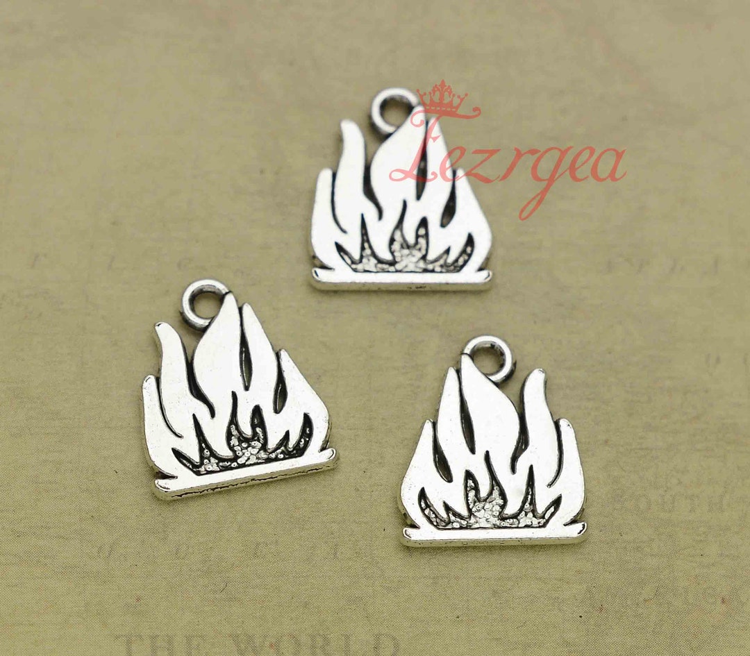 25PCS Antique Silver Flame Charms. Blaze Fire Charm 2 Sided Pendants ...
