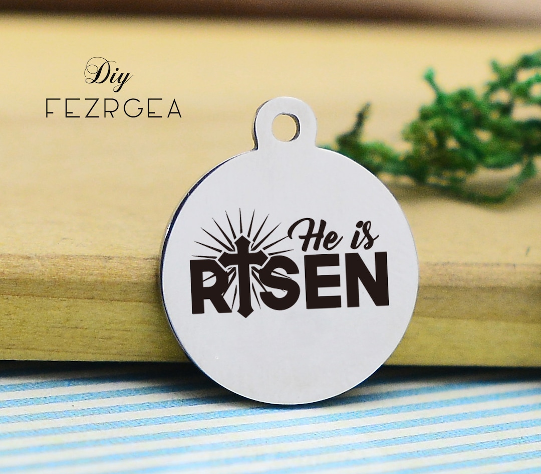 He is Risen Stainless Steel Charm,personalized Cross Charms,custom ...