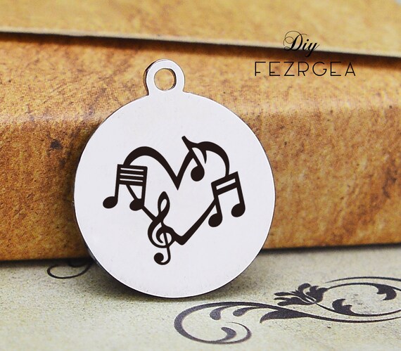 Music Note Stainless Steel Charmpersonalized Heart Engraved | Etsy
