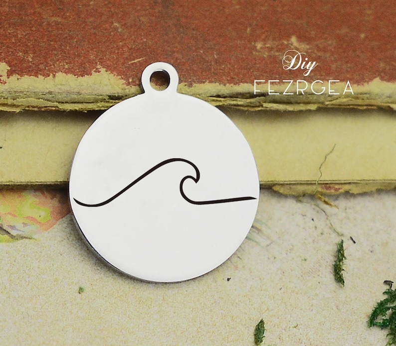 Wave Stainless Steel Charmpersonalized Sea Wave Engraved - Etsy