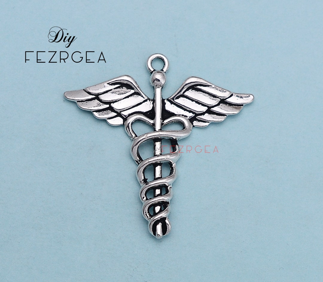 10pcs--40x40mm, Antique Silver Caduceus Charms. Medical Symbol Pendants ...