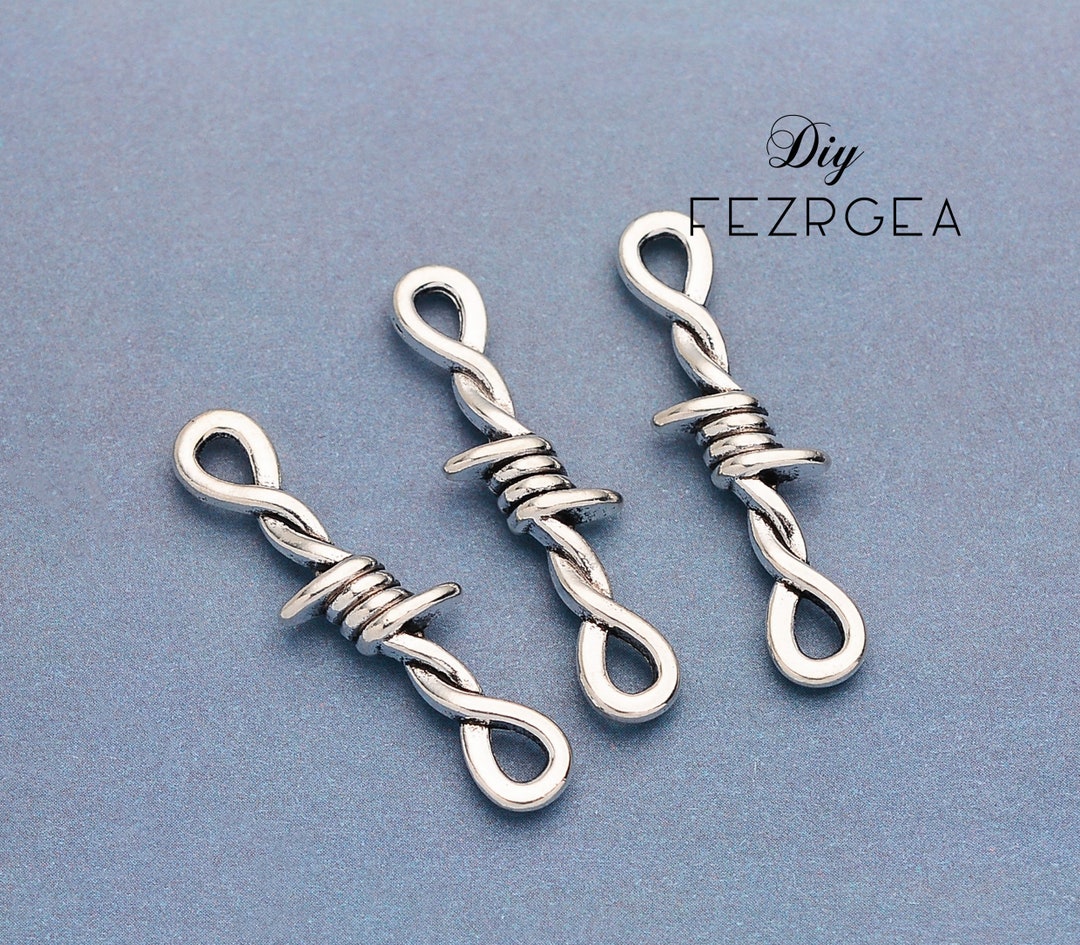 20pcs--32x8mm, Antique Silver Barbed Wire Charm. Rope Bondage Connector ...