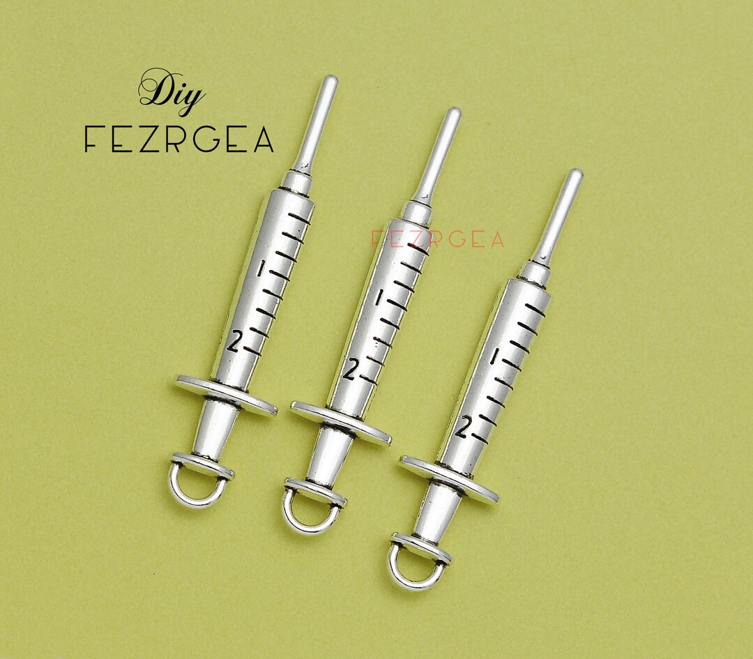 5pcs--15x63mm, Antique Silver Syringe Charms. Medical Pendants. - Etsy