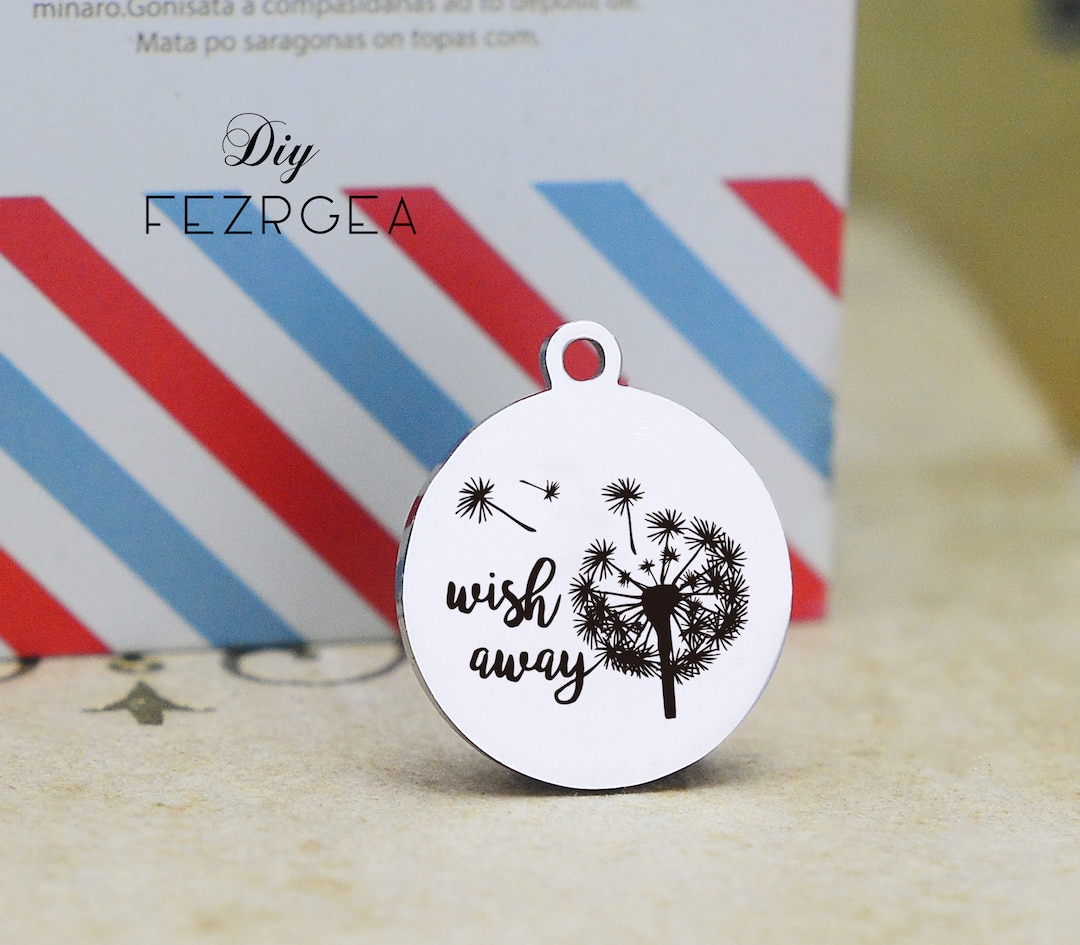 Wish Away Stainless Steel Charm,personalized Dandelion Engraved Charms ...