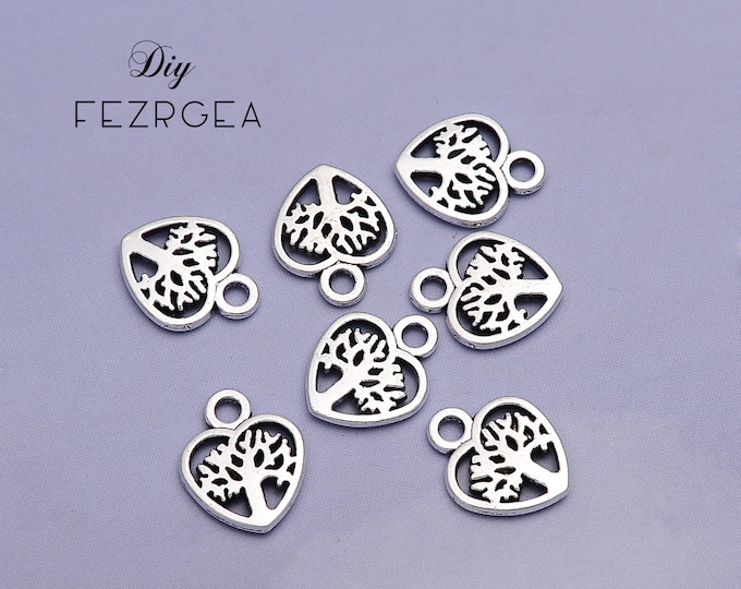 6pcs Raw Brass Tree Charms, Tree of Life Pendant, Heart Tree Necklace ...