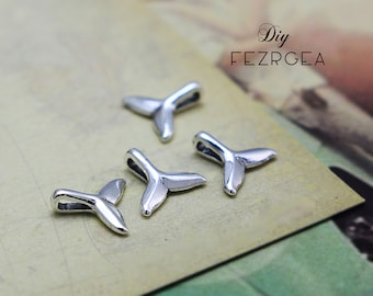 50pcs Fish Tail Fin Charms Whale Tale Charm Bulk Antique Silver Tone ...