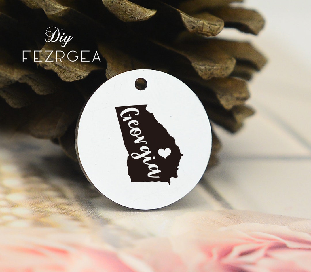 Georgia Map Stainless Steel Charm,personalized Map of Georgia USA ...