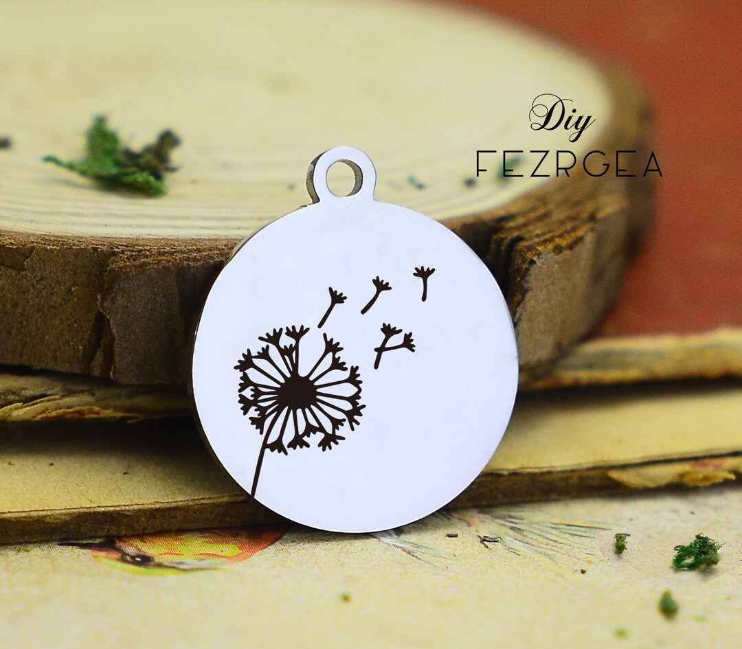 Dandelion Stainless Steel Charm,personalized Plants Engraved Charms ...