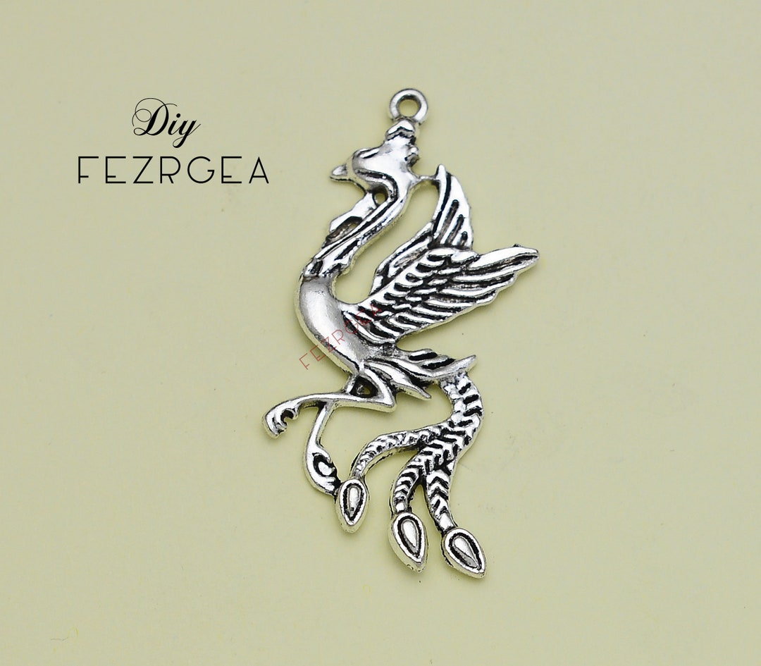 5pcs--57x33mm, Antique Silver Phoenix Charms. Bird Charm Animal ...