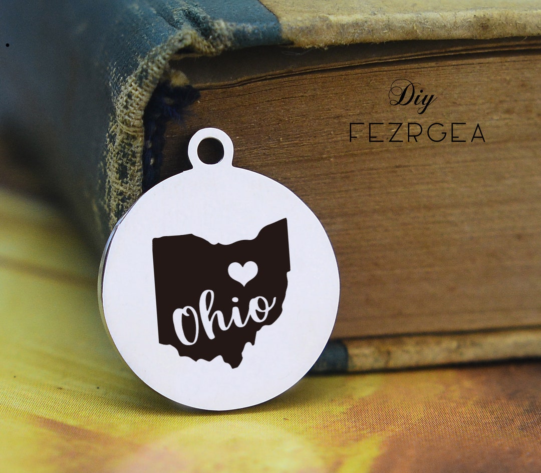 Ohio Map Stainless Steel Charm,personalized Map of Ohio USA Engraved ...