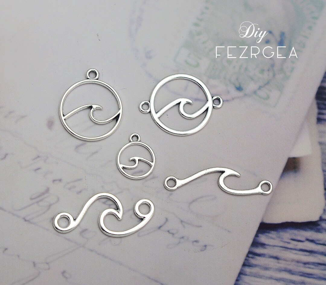 Wave Charm, Connectors Antique Silver Round Wave Charms . Water Wave ...