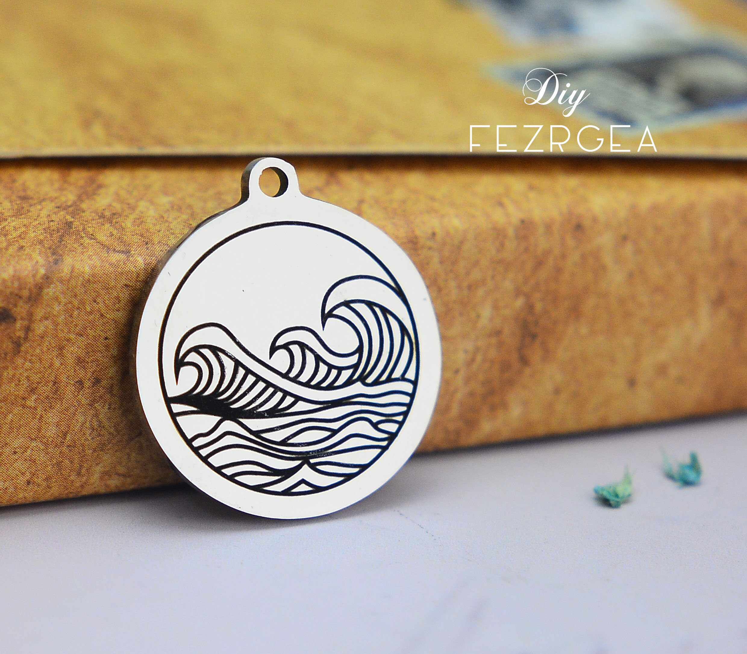 Wave Stainless Steel CharmPersonalized wave Laser Engraved | Etsy