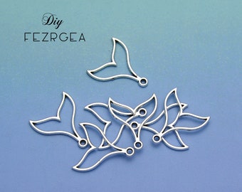 50pcs Fish Tail Fin Charms Whale Tale Charm Bulk Antique Silver Tone ...