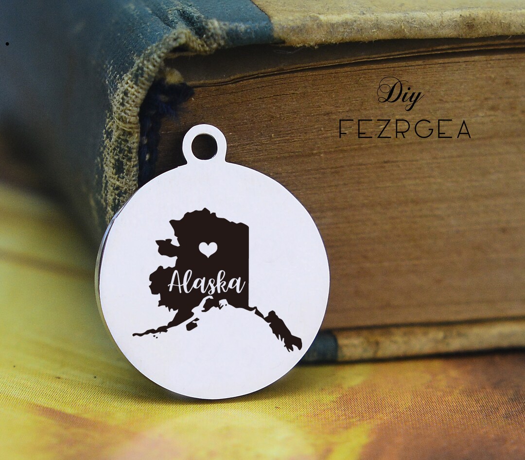 Alaska Map Stainless Steel Charm,personalized Map of Alaska USA ...